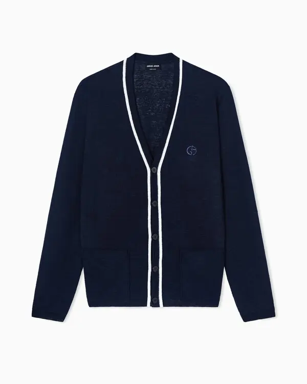 Giorgio Armani Linen And Silk Cardigan - Navy Blue