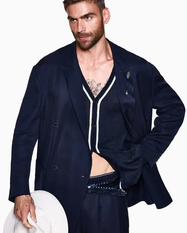 Giorgio Armani Linen And Silk Cardigan - Navy Blue
