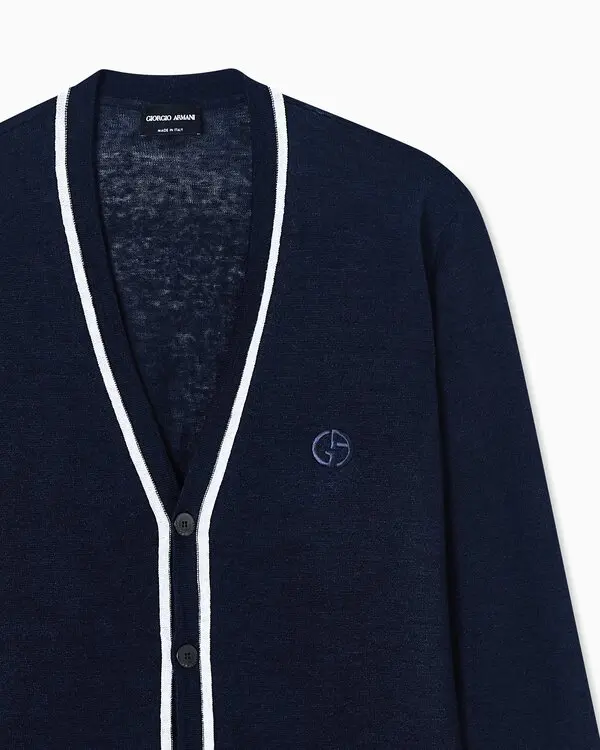 Giorgio Armani Linen And Silk Cardigan - Navy Blue