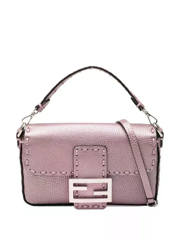 Fendi 2000-2010 Mini Metallic Leather Selleria Baguette Satchel - Pink