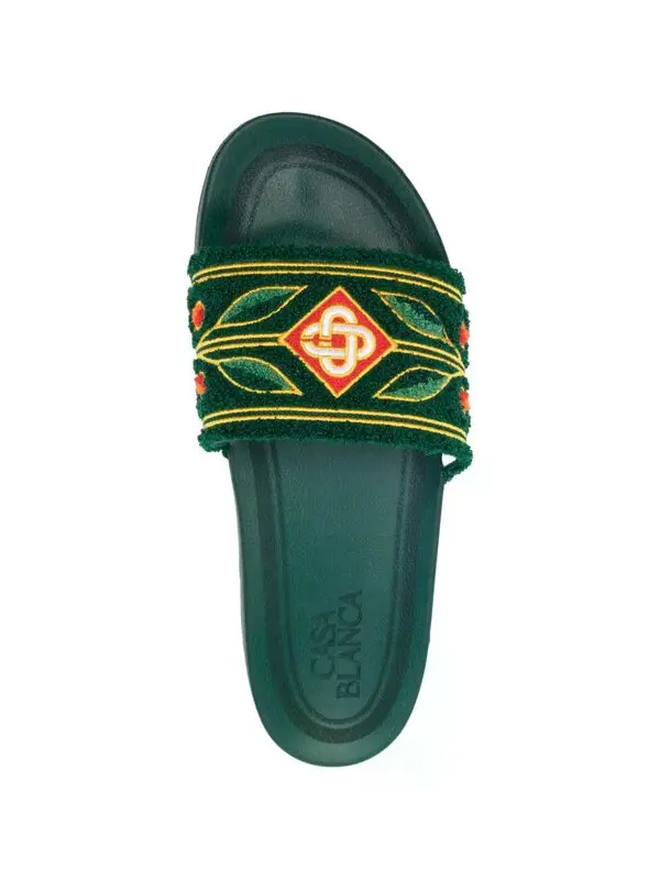 Casablanca Floral-embroidered Slides - Green