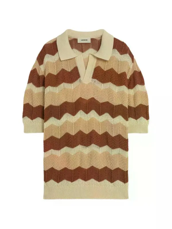 A PAPER KID Chevron Knit Polo Shirt - Neutrals