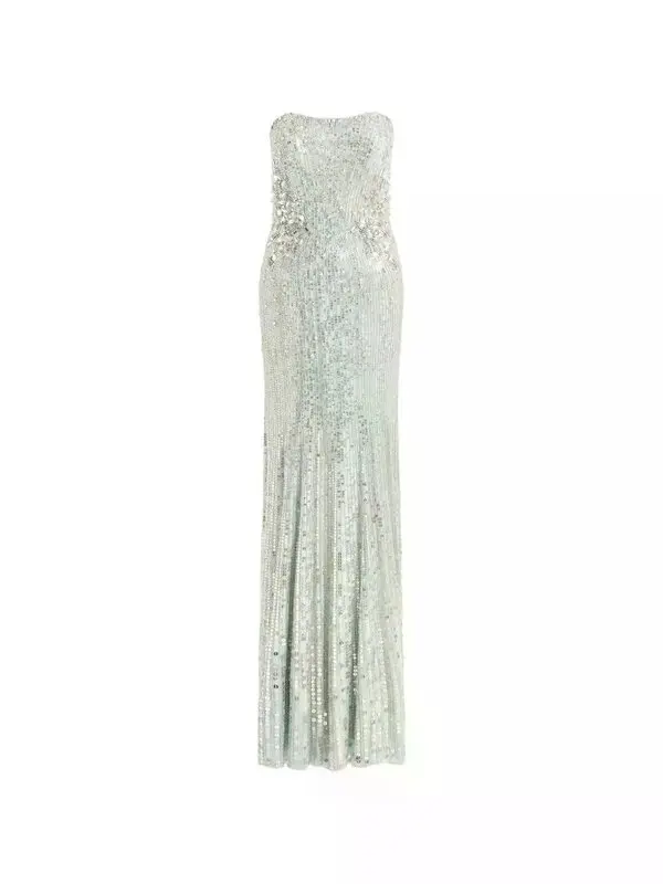 Jenny Packham Sequin-embellished Strapless Maxi Dress - Silver