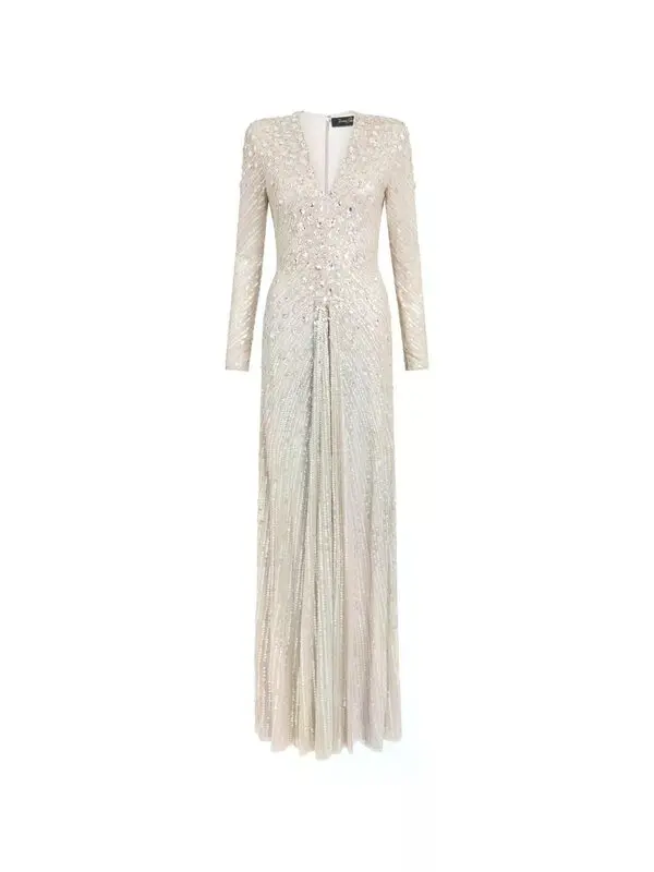 Jenny Packham Eve Sequin-embellished V-neck Dress - Silver