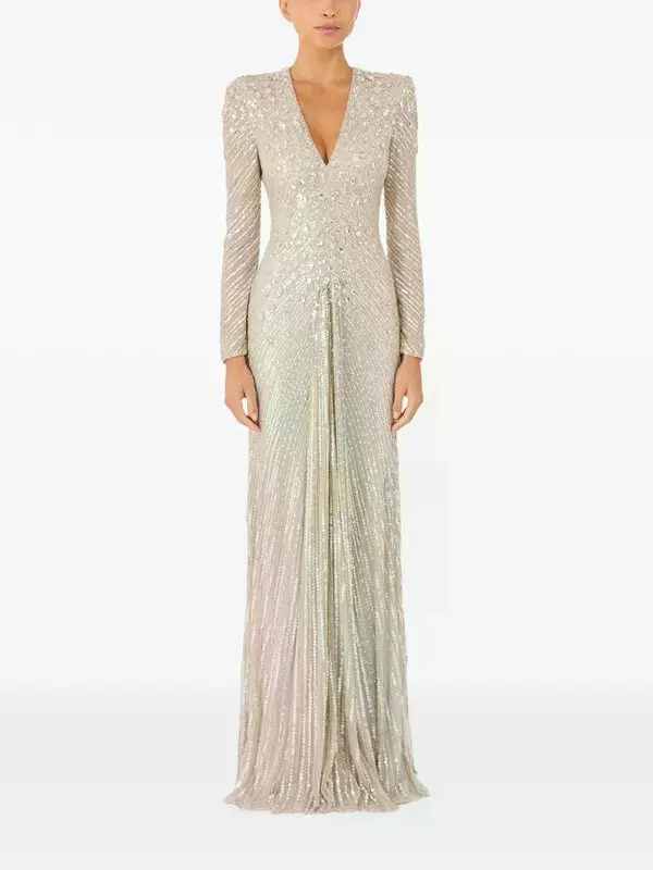 Jenny Packham Eve Sequin-embellished V-neck Dress - Silver