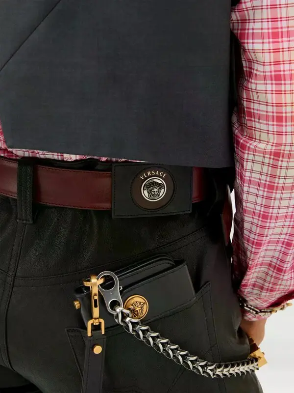 Versace Plongé Leather Straight-leg Pants - Black