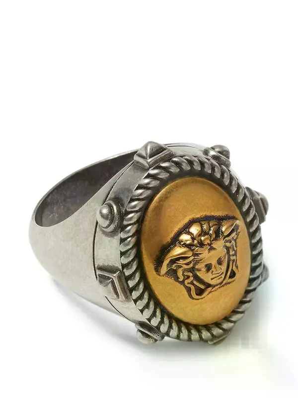 Versace Medusa Cameo Ring With Antique Galvanised Finish - Silver
