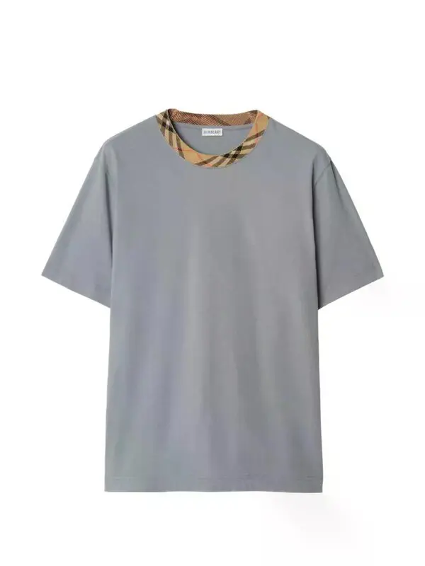 Burberry Check Trim Cotton T-shirt - Grey