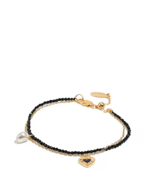 Bimba Y Lola Heart Charm Beaded Bracelet - Black