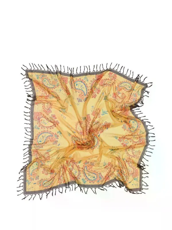 Bimba Y Lola Paisley Fringed Scarf - Yellow
