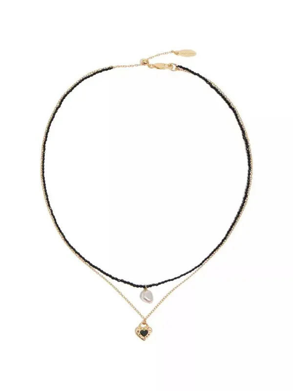 Bimba Y Lola Heart Pendant Layered Necklace - Black