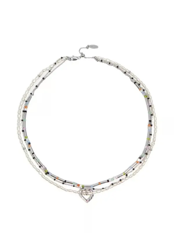 Bimba Y Lola Heart Pendant Beaded Necklace - Silver