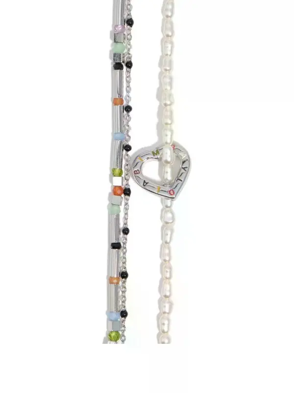 Bimba Y Lola Tone Heart Pendant Beaded Layered Necklace