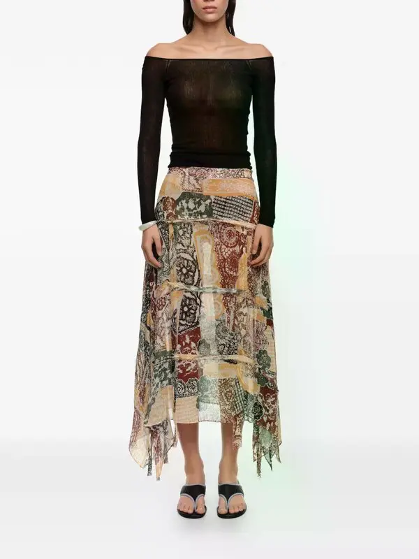 Bimba Y Lola Lace Fluid Irregular Fringed Skirt - Neutrals