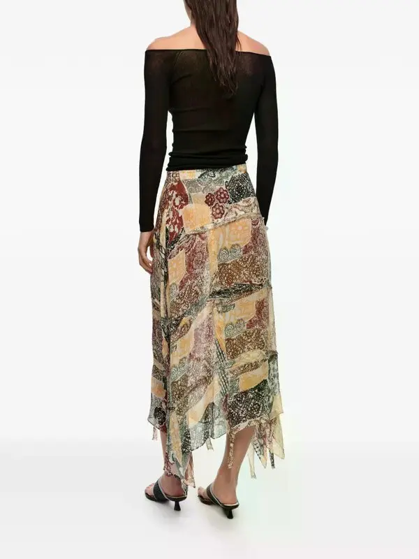 Bimba Y Lola Lace Fluid Irregular Fringed Skirt - Neutrals