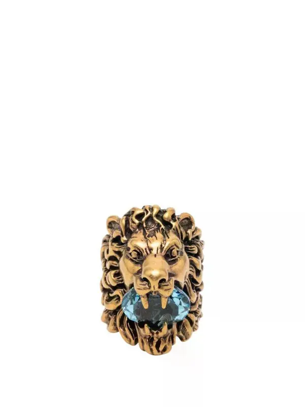 Gucci 2000-2015 Plated Crystal Lion Head Ring Costume Ring - Gold