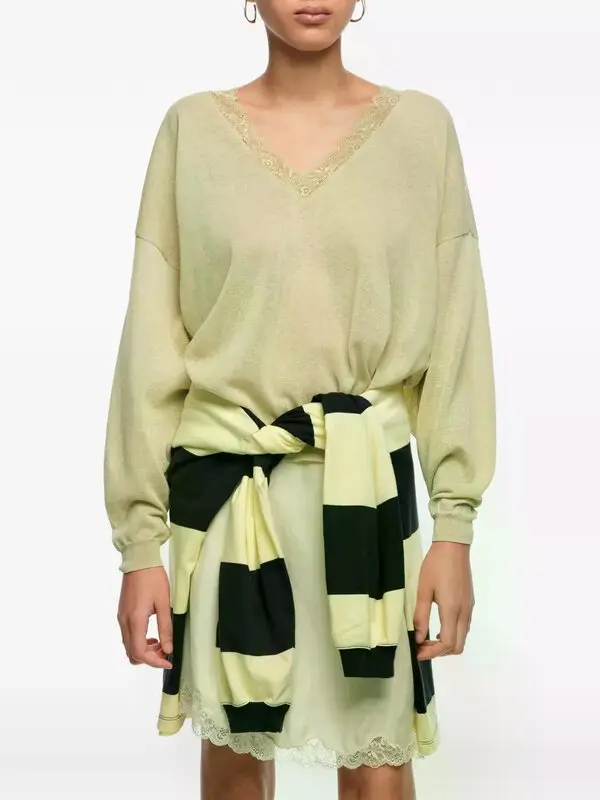 Bimba Y Lola Lace-trim V-neck Top - Green