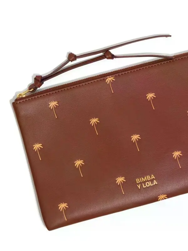Bimba Y Lola Palms Large Leather Make Up Bag - Brown