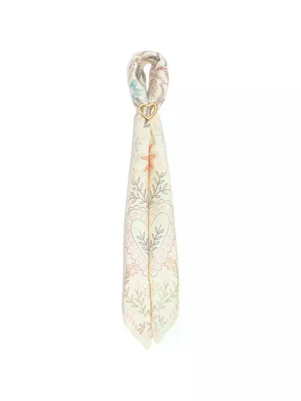 Bimba Y Lola Floral-print Scarf With Charm - Neutrals