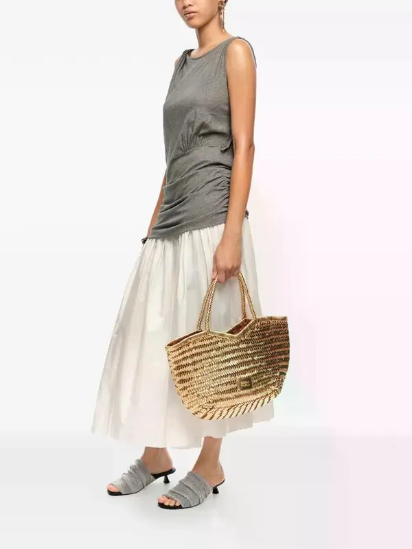 Bimba Y Lola Large Leather Tote Bag With Woven Top Handles