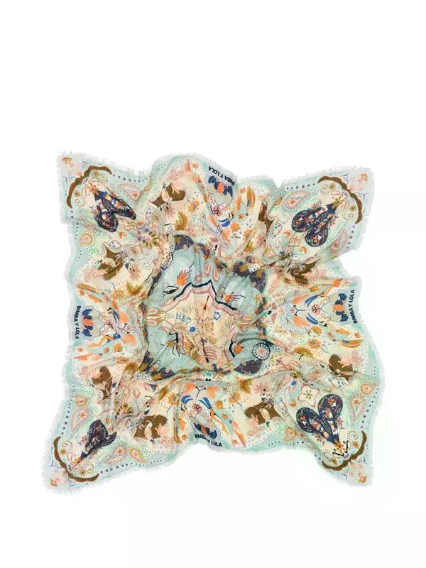 Bimba Y Lola Frayed Printed Scarf