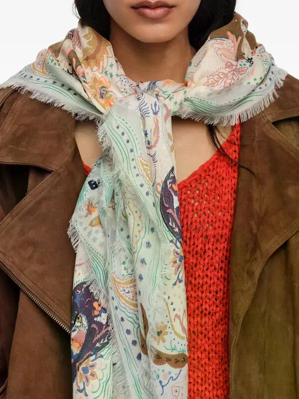 Bimba Y Lola Frayed Printed Scarf