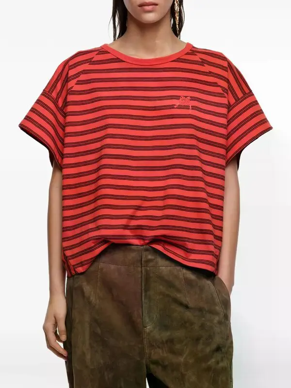 Bimba Y Lola Striped Cropped T-shirt With Embroidered Logo - Red