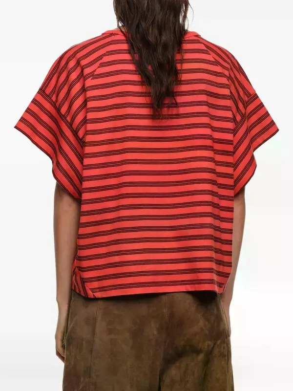 Bimba Y Lola Striped Cropped T-shirt With Embroidered Logo - Red