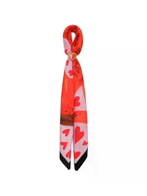 Bimba Y Lola Heart-print Scarf With Charm - Red
