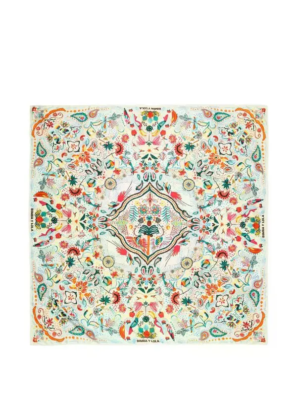 Bimba Y Lola Tropical Birds Floral Scarf - Neutrals