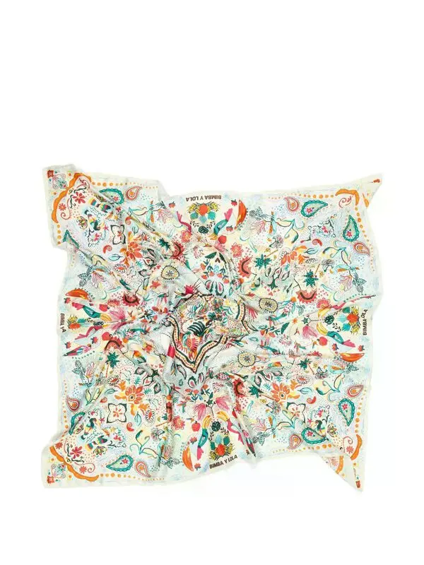 Bimba Y Lola Tropical Birds Floral Scarf - Neutrals