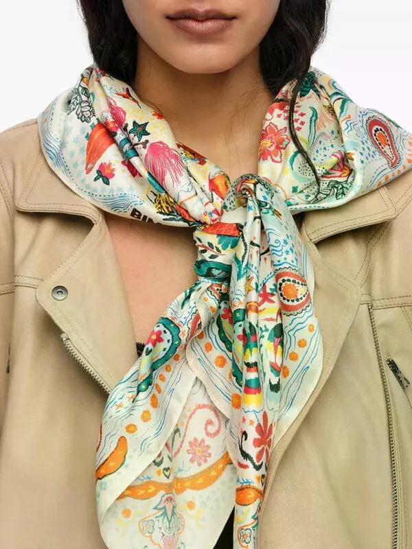 Bimba Y Lola Tropical Birds Floral Scarf - Neutrals
