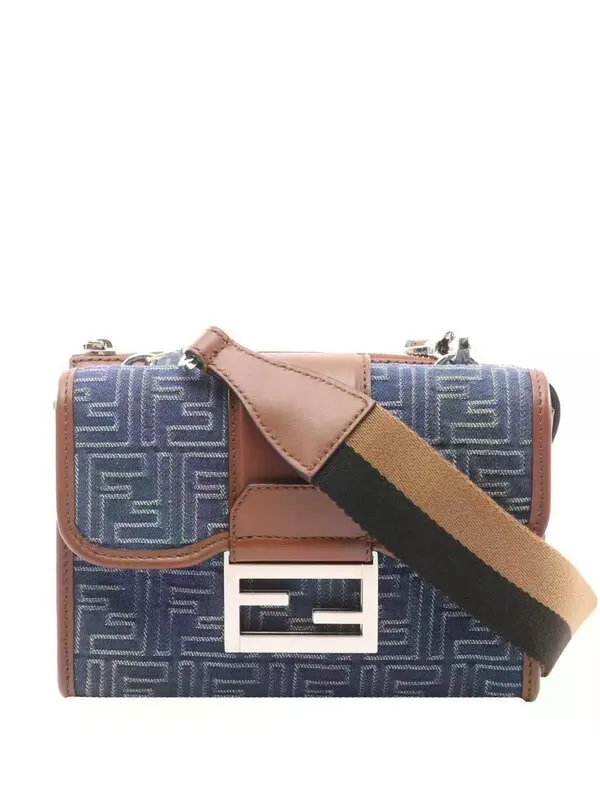Fendi 2010-2026 Zucca Denim Double Baguette Crossbody Bag - Blue