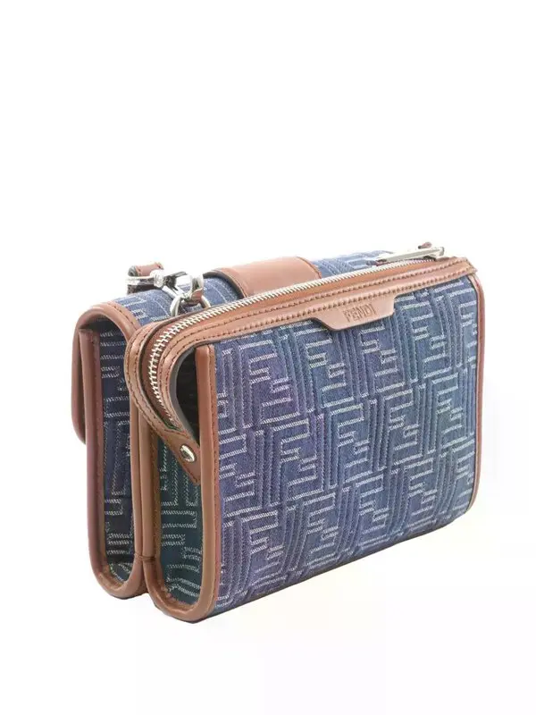 Fendi 2010-2026 Zucca Denim Double Baguette Crossbody Bag - Blue
