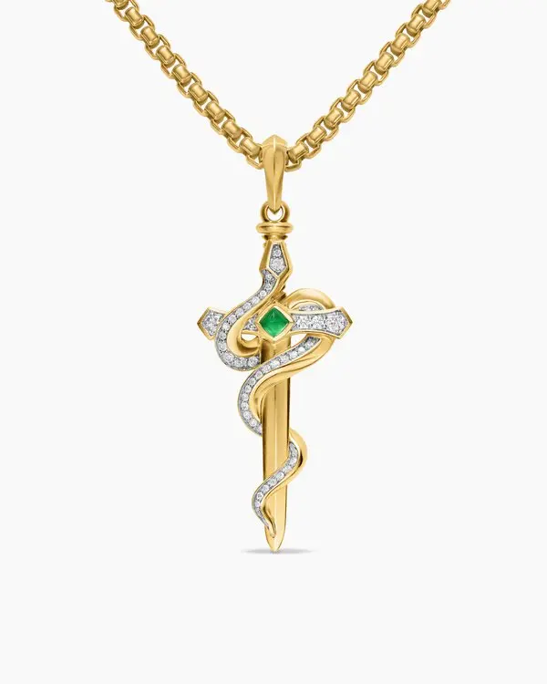 David Yurman Ouroboros Amulet In 18k Yellow Gold With Diamonds And - Emerald