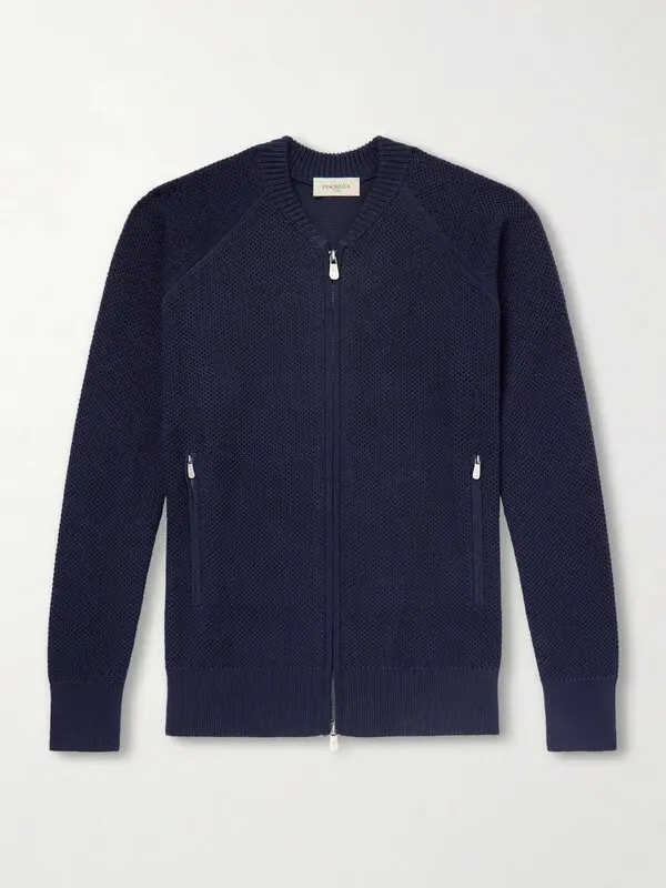 PIACENZA CASHMERE 1733 Slim-fit Honeycomb-knit Cotton Bomber Jacket - Blue
