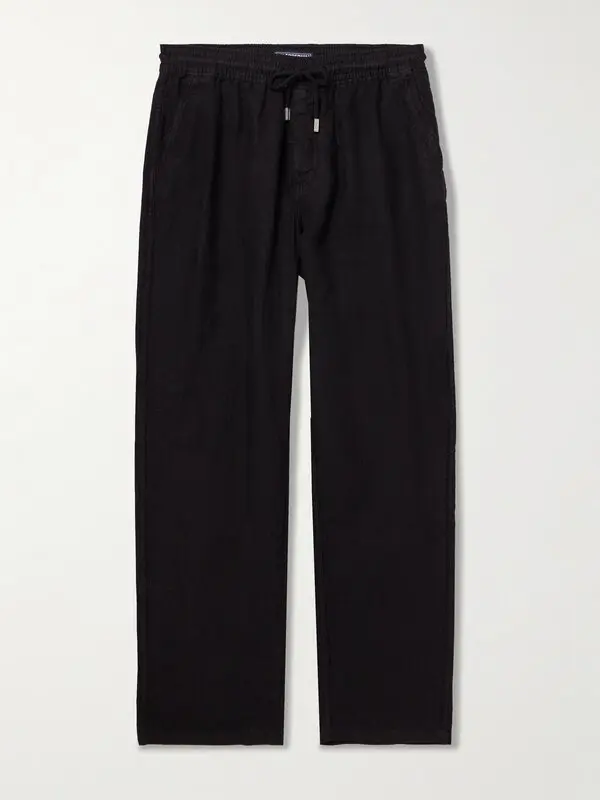 Vilebrequin Pacha Straight-leg Linen Drawstring Trousers - Black