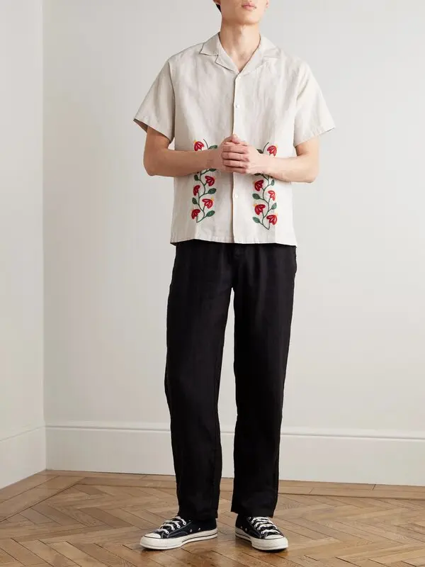 Vilebrequin Pacha Straight-leg Linen Drawstring Trousers - Black