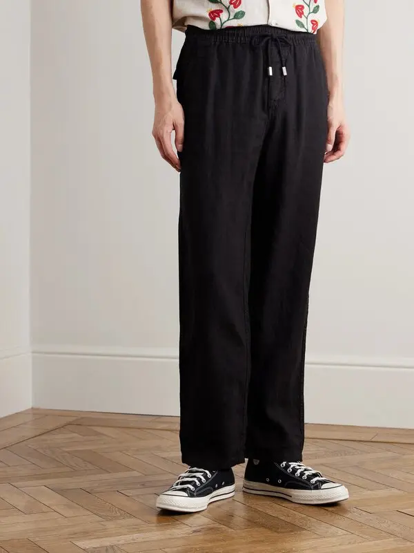 Vilebrequin Pacha Straight-leg Linen Drawstring Trousers - Black