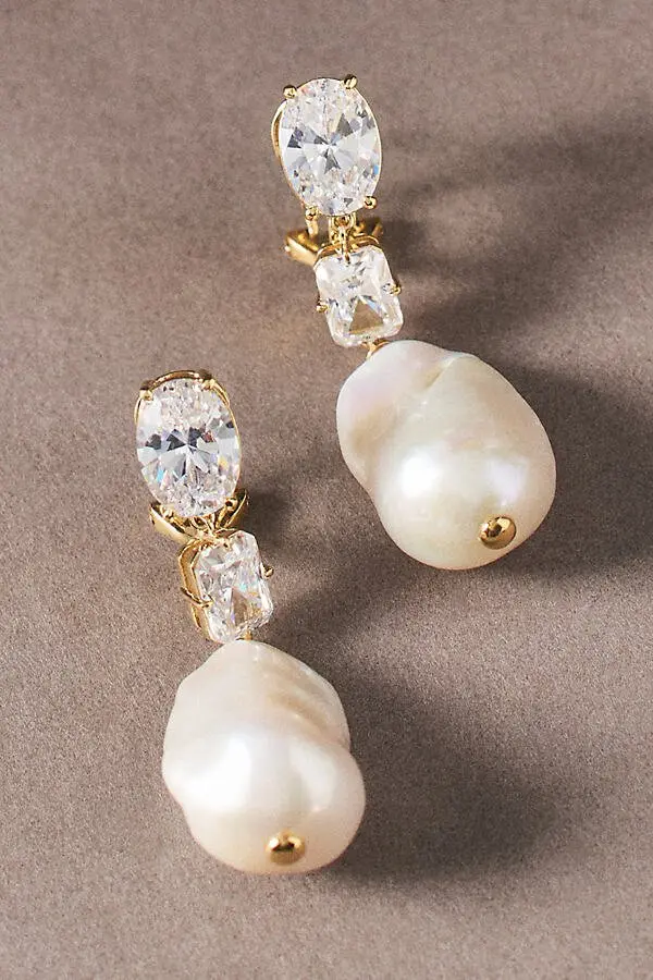 Nadri Crystal Pearl Drop Earrgs - Gold