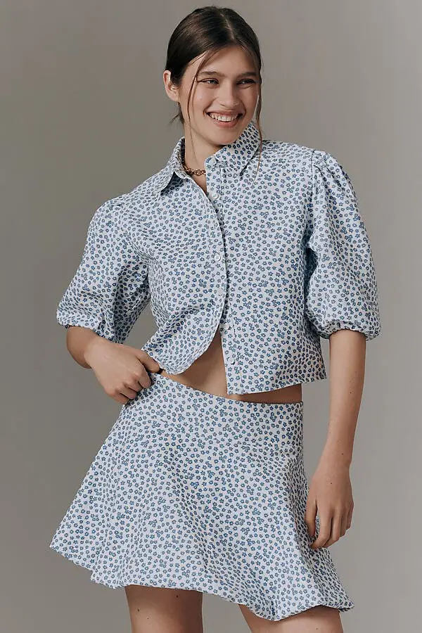 Maeve Bubble-sleeve Buttondown Top