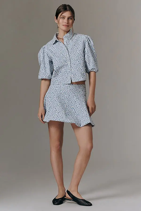 Maeve Bubble-sleeve Buttondown Top