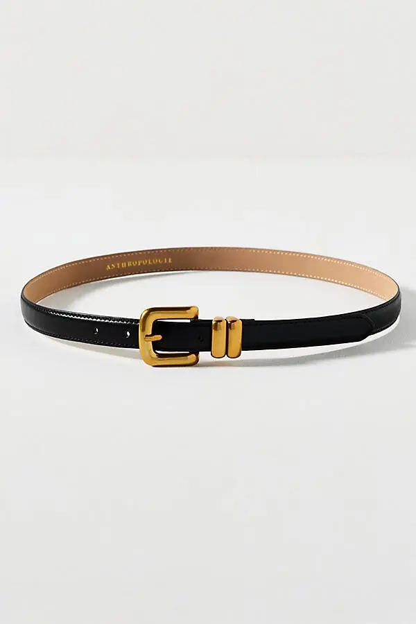 Anthropologie Sculptural Buckle Leather Belt - Black