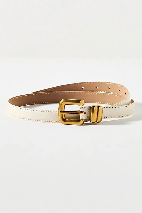 Anthropologie Sculptural Buckle Leather Belt - Cream