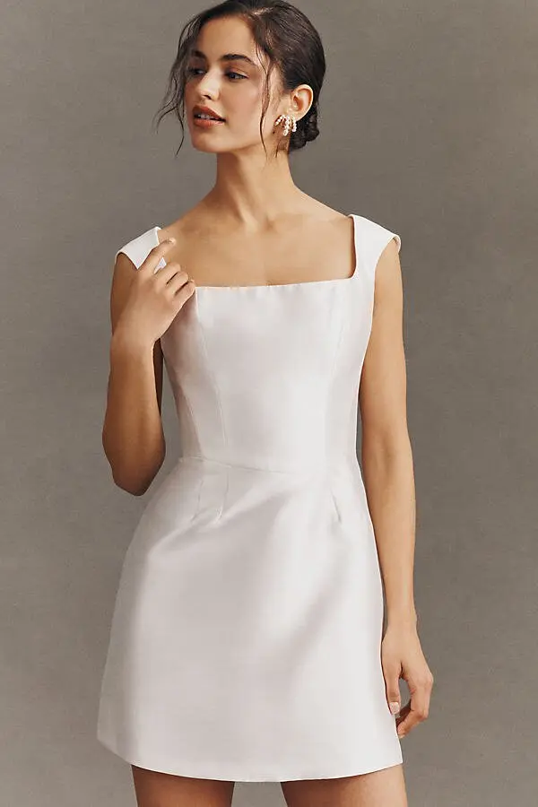Watters Ambra Sat Square-neck Mi Dress - Ivory