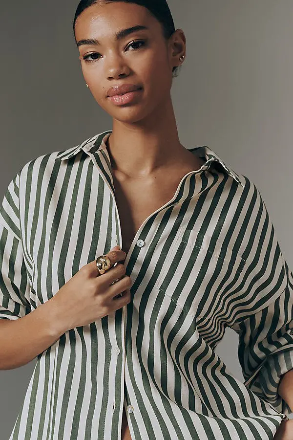 Electric & Rose Boyfriend Buttondown Shirt - Green Stripe