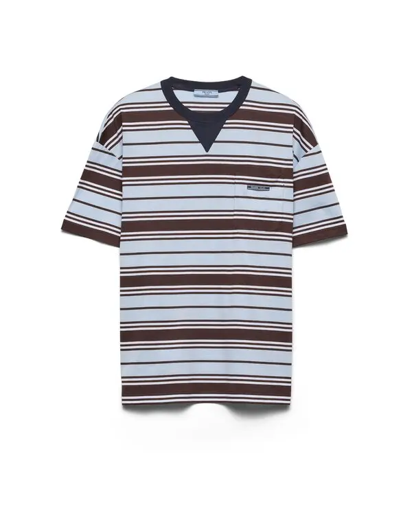 Prada Striped Lisle Cotton T-shirt - Ebony/celeste