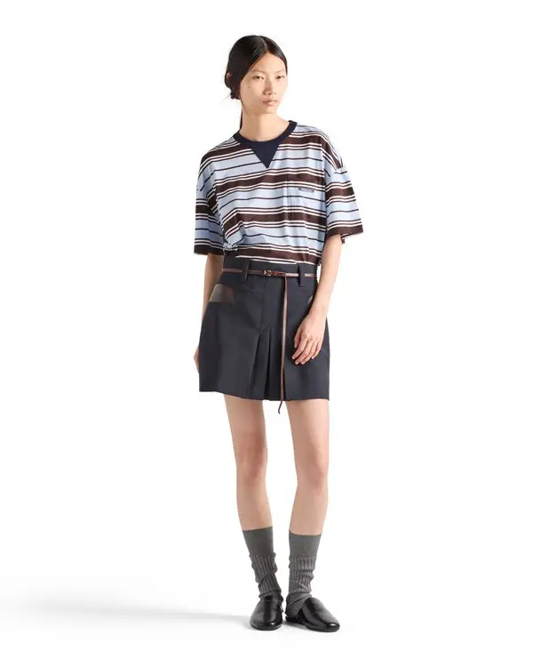 Prada Striped Lisle Cotton T-shirt - Ebony/celeste