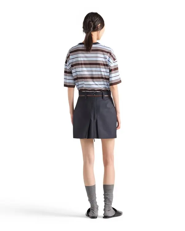 Prada Striped Lisle Cotton T-shirt - Ebony/celeste