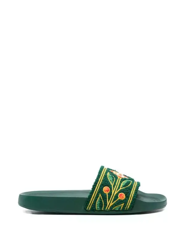 Casablanca Floral Embroidered Slides - Green